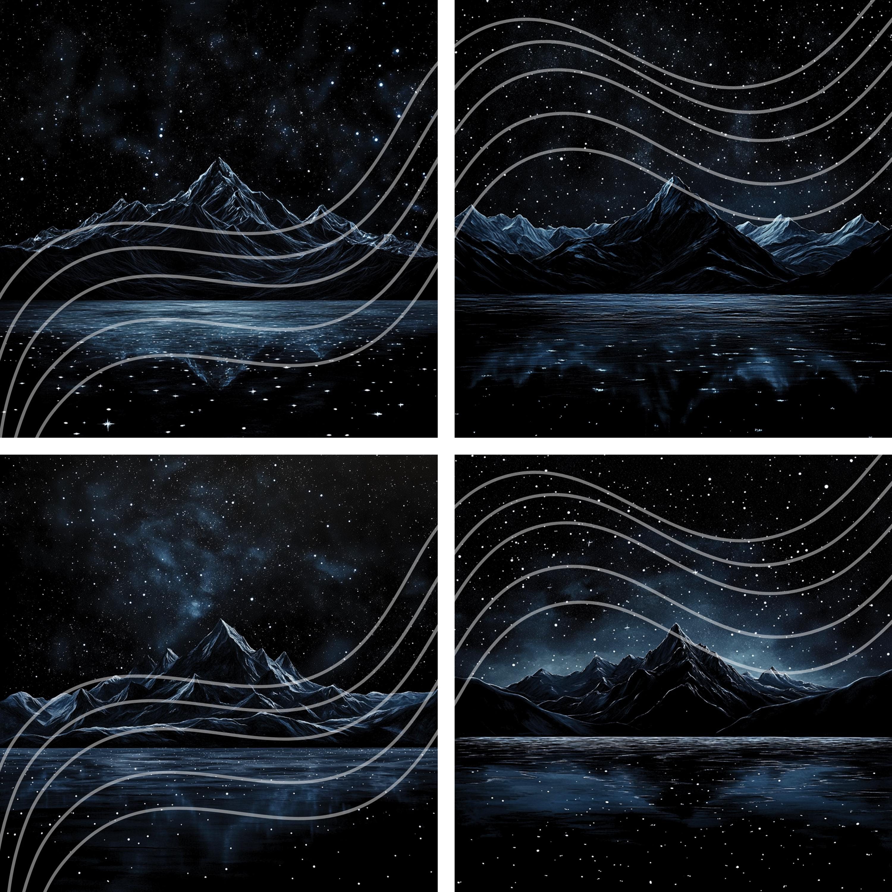 8 Midnight Digital Backdrops, Starry Night Backgrounds, Dark Blue ...