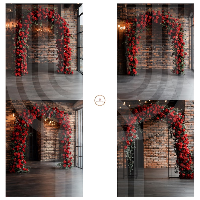 8 Rose Arch Digital Backdrops | Red Brick Wall Background | Valentine's ...