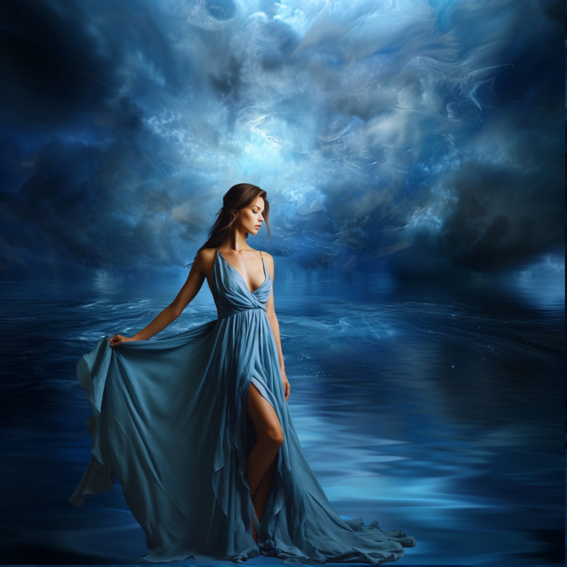 8 Aqua Theme Digital Backdrops Blue Painted Textured Background Moon ...