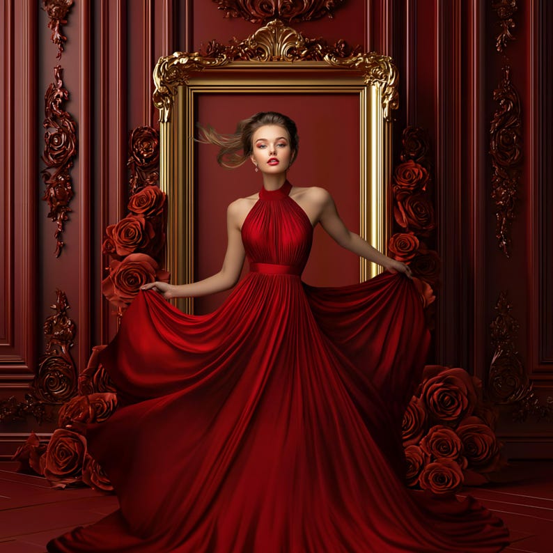 2 Roses Palace Digital Backdrops | Red Gold Background | Elegant Red ...