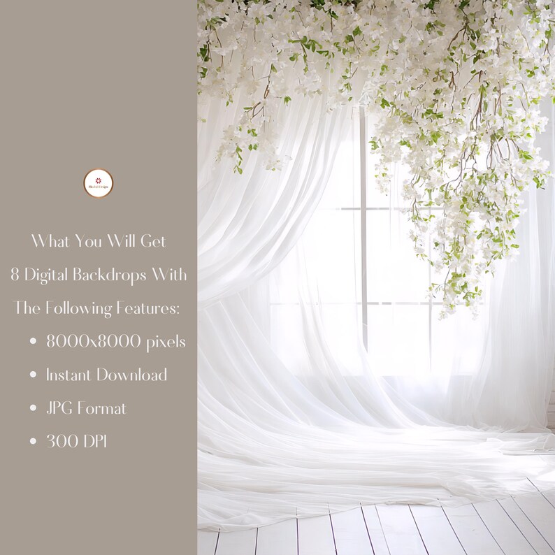 8 White Elegance Digital Backdrops, Digital Wedding Backdrop, White ...