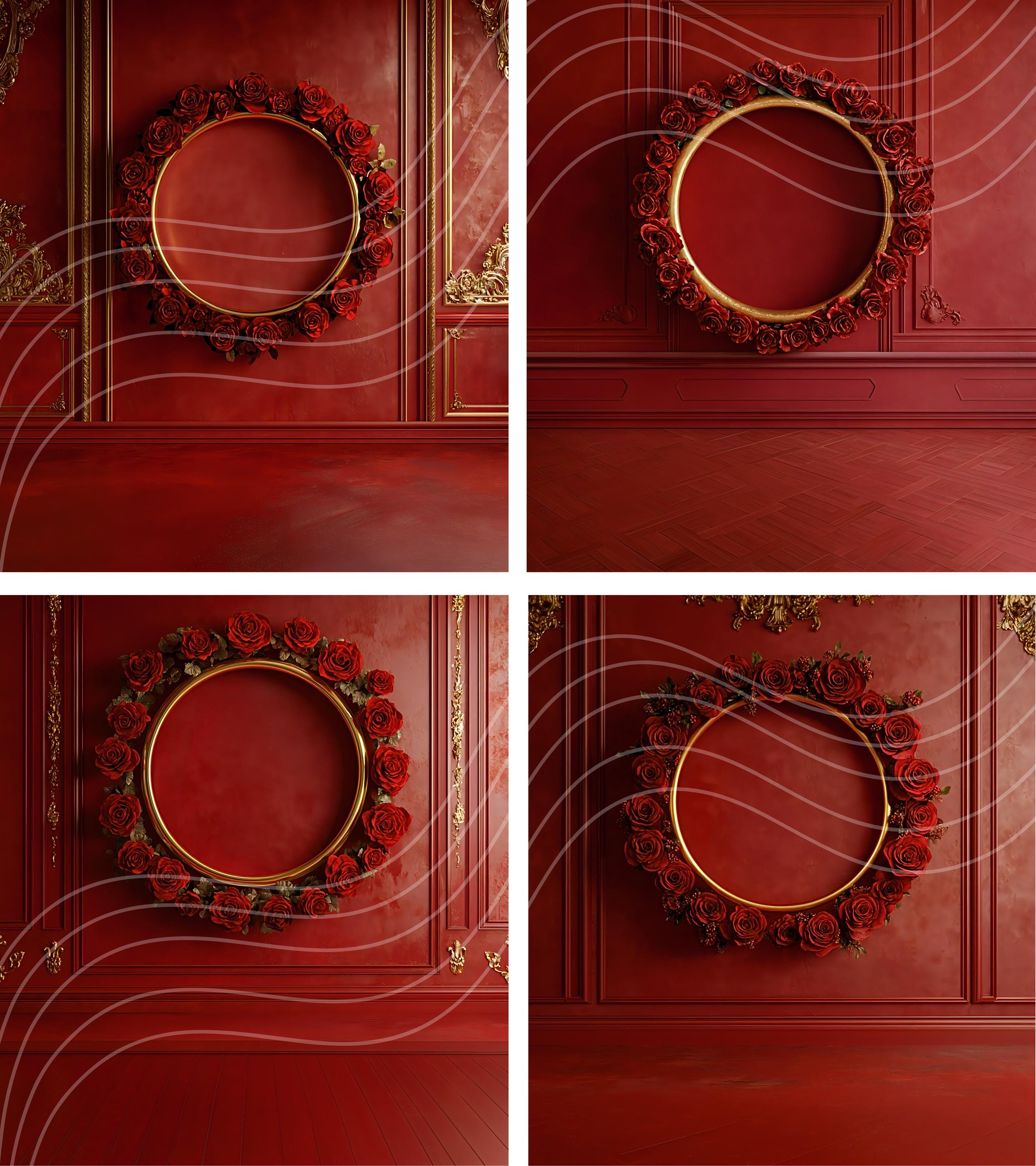 8 Red Roses Arch Digital Backdrops, Red Background, Red Palace Room ...