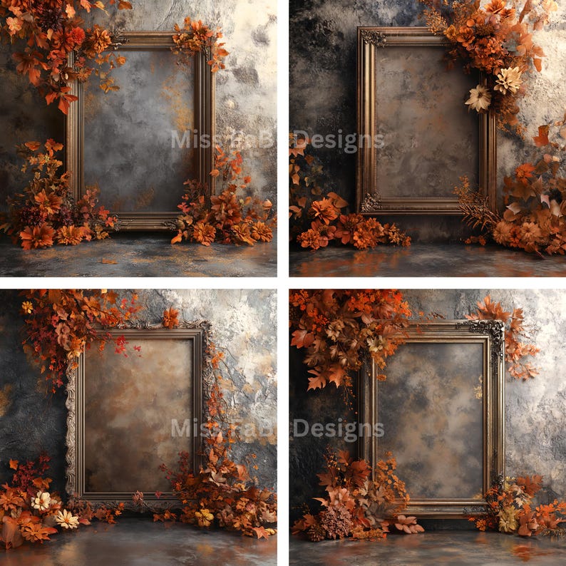 12 Fall Elegance Digital Backdrops, Fall Frame Backdrop, Autumn Foliage ...