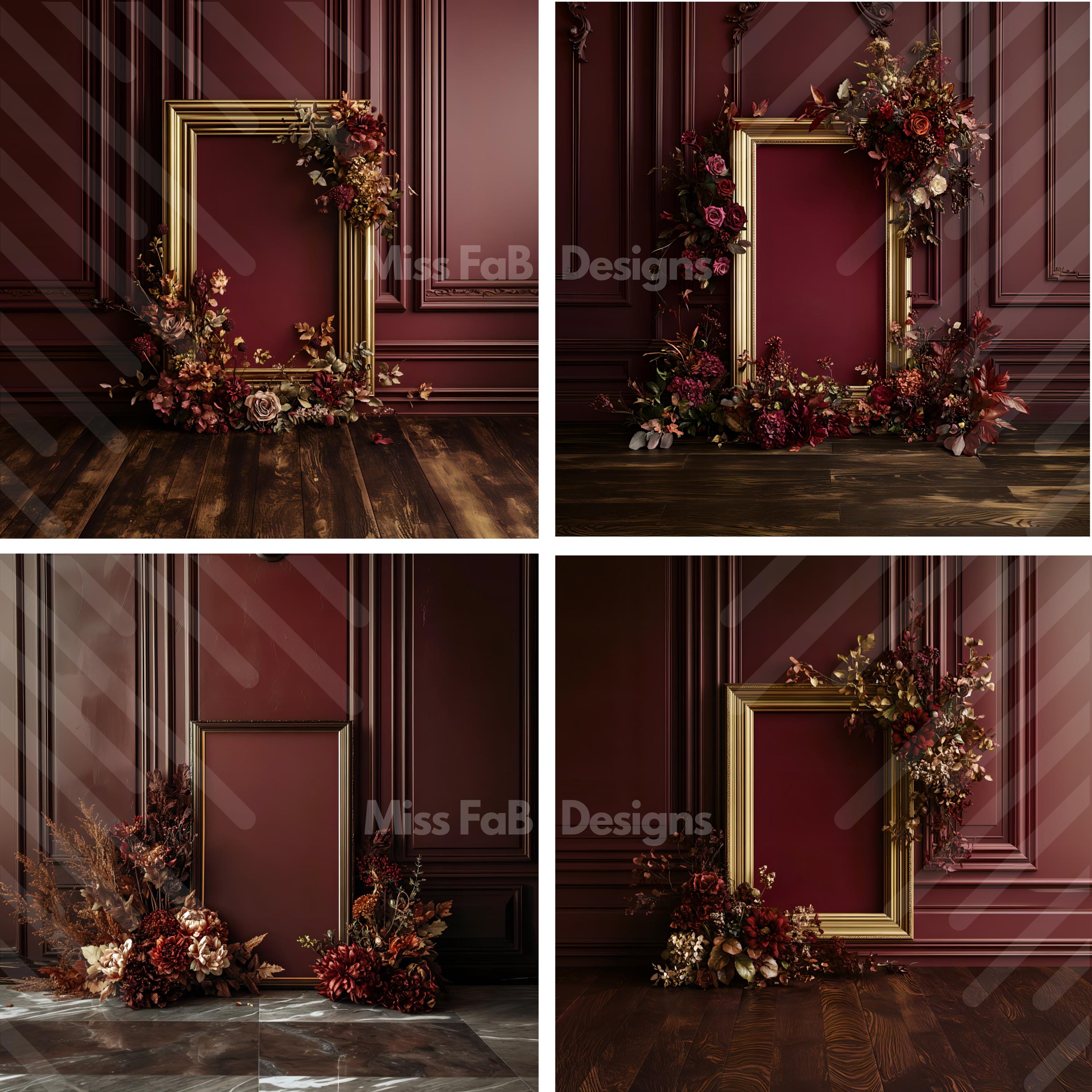 12 Burgundy Elegance Digital Backdrops | Dark Red Autumn Backdrop ...