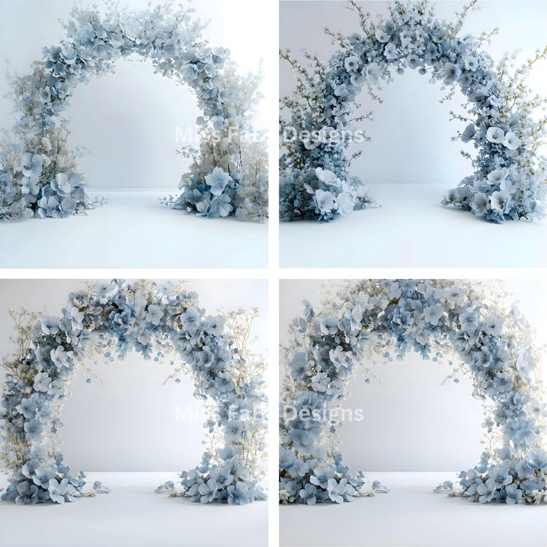 10 Blue Floral Arch Digital Backdrops | Baby Blue Flowers Arch ...