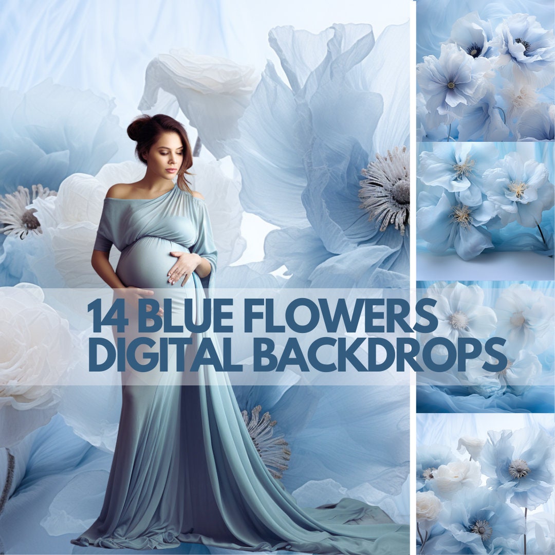 14 Blue Flowers Digital Backdrops Light Blue Maternity Backgrounds Blue ...