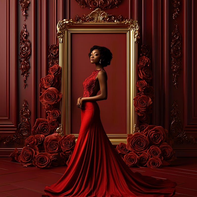 2 Roses Palace Digital Backdrops | Red Gold Background | Elegant Red ...