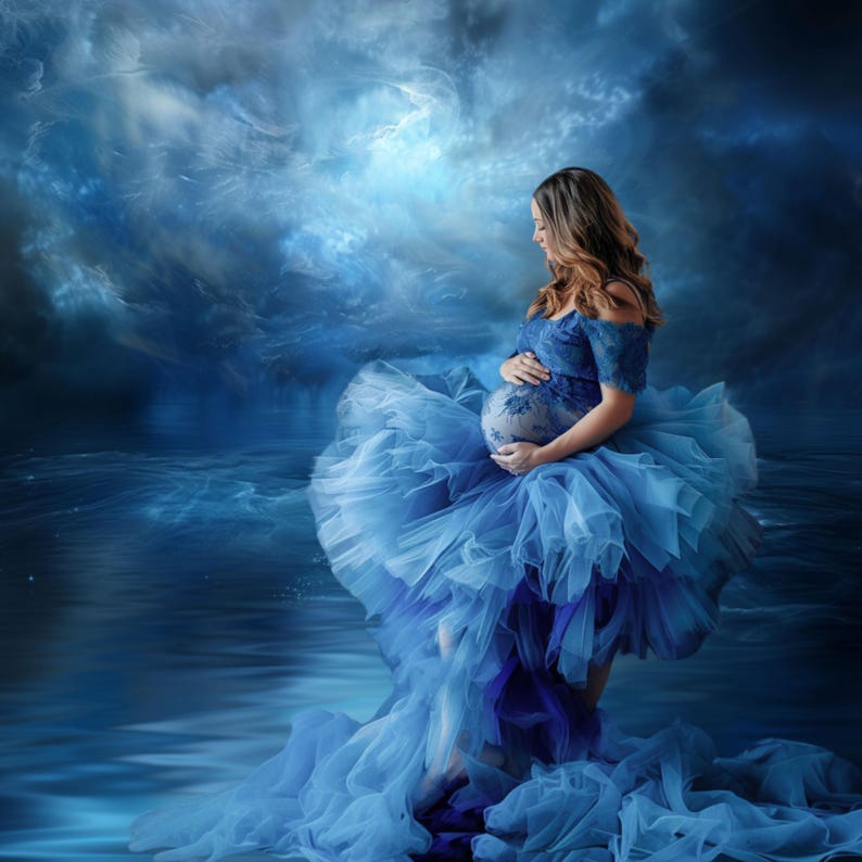 8 Aqua Theme Digital Backdrops Blue Painted Textured Background Moon ...