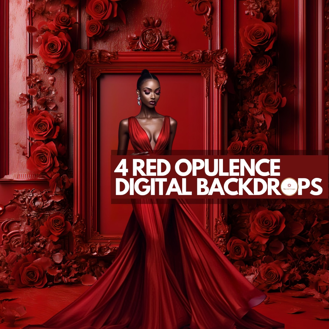 4 Red Backdrops, Red Opulence Digital Backdrops, Luxurious Red Frame ...