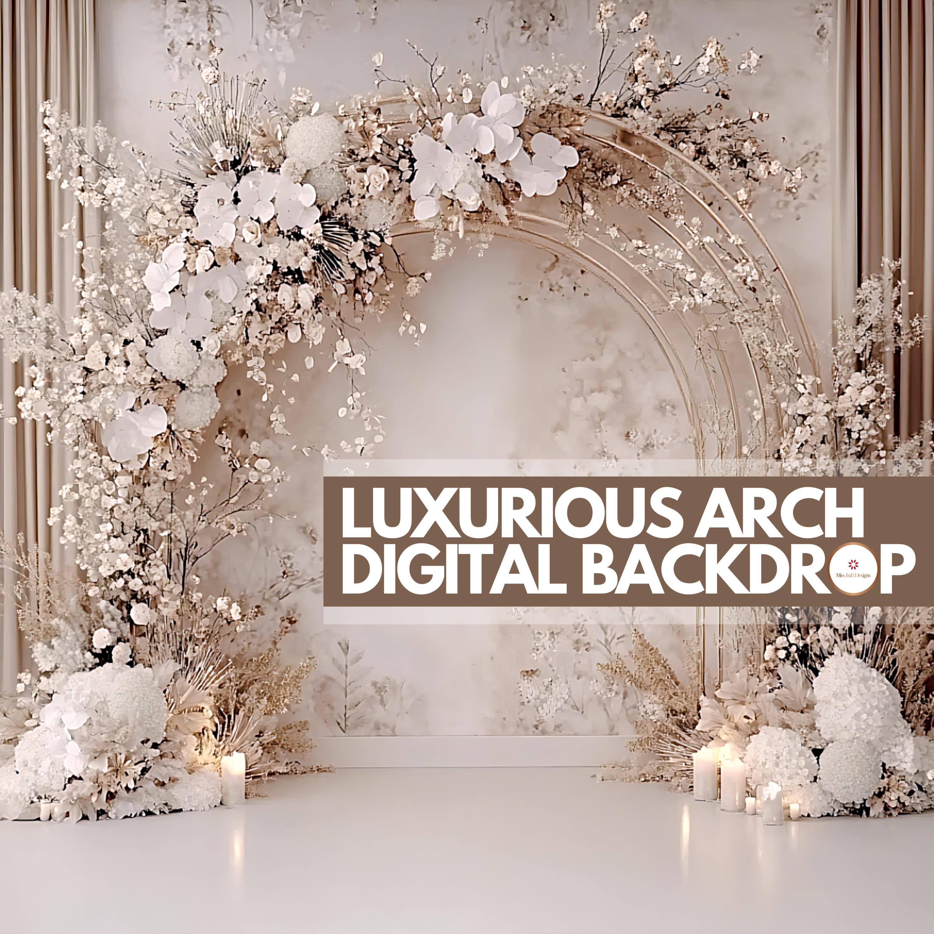 Luxurious Arch Digital Backdrop, Ivory Floral Arch Background, White ...