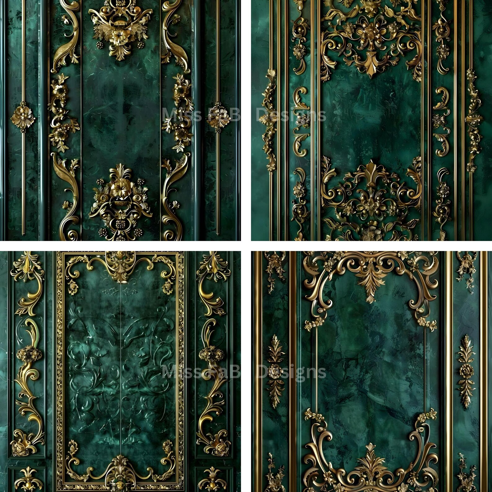 7 Emerald Opulence Digital Backdrops | Green Palace Wall Backgrounds ...
