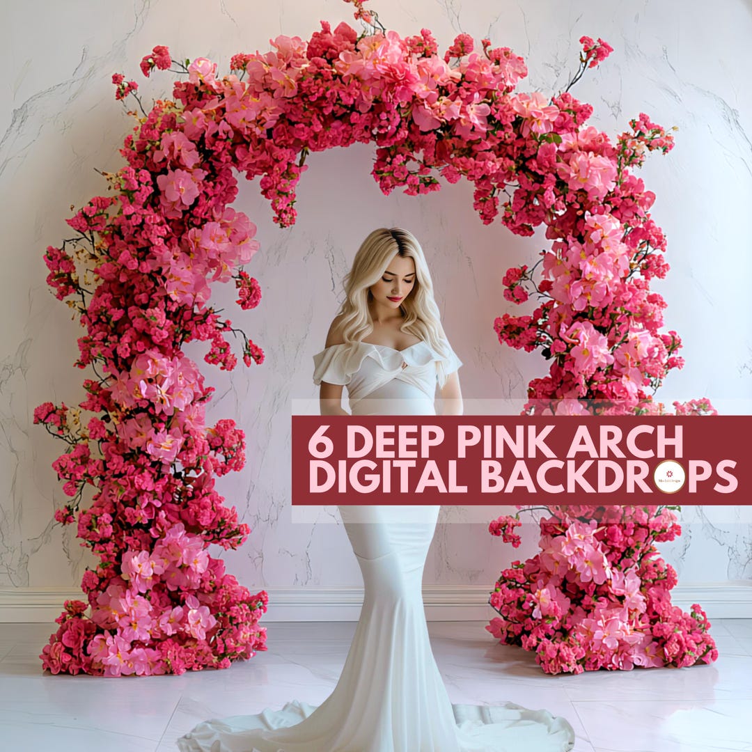 6 Deep Pink Arch Digital Backdrops, Fuchsia Pink Floral Arch Backdrop ...