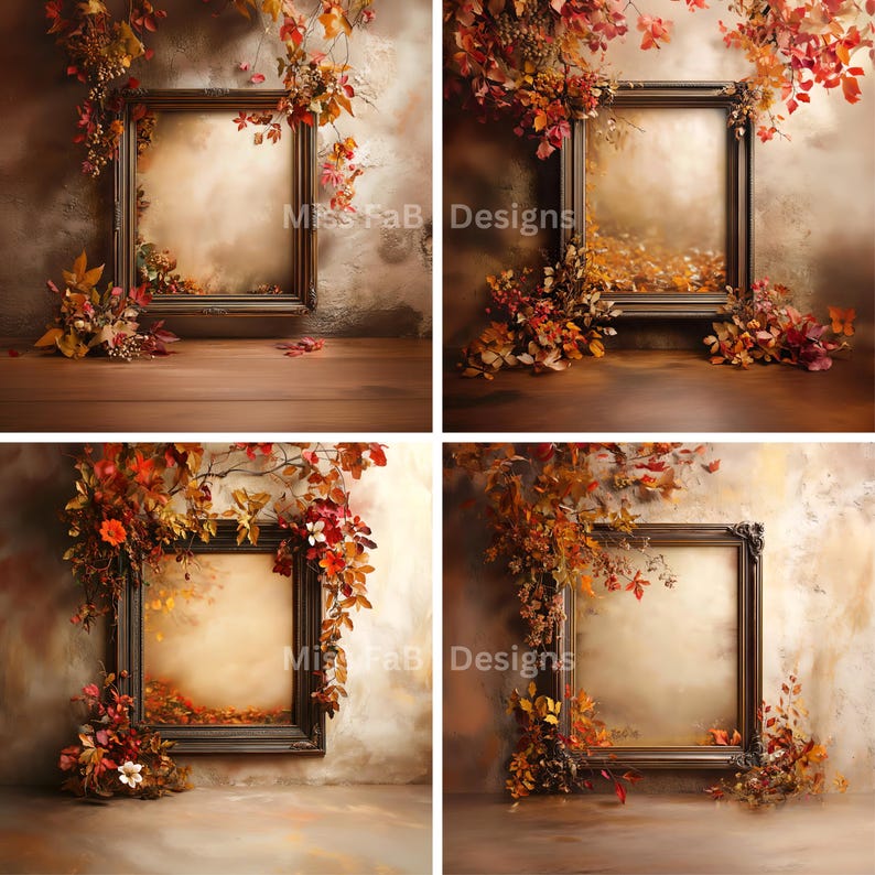 12 Autumn Frame Digital Backdrops, Fall Background, Rustic Foliage ...