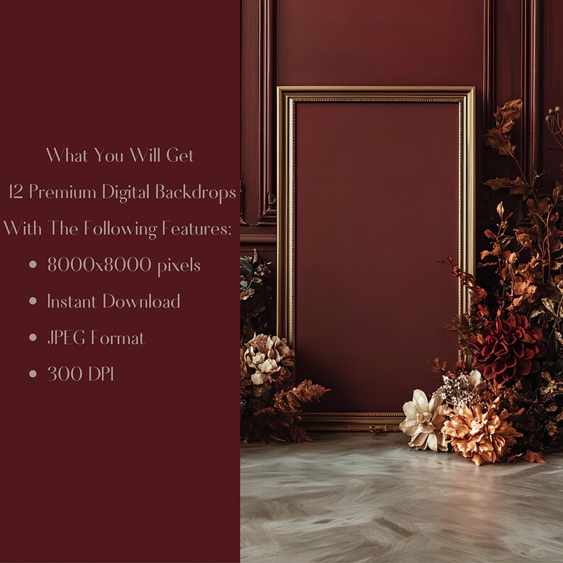 12 Burgundy Elegance Digital Backdrops | Dark Red Autumn Backdrop ...