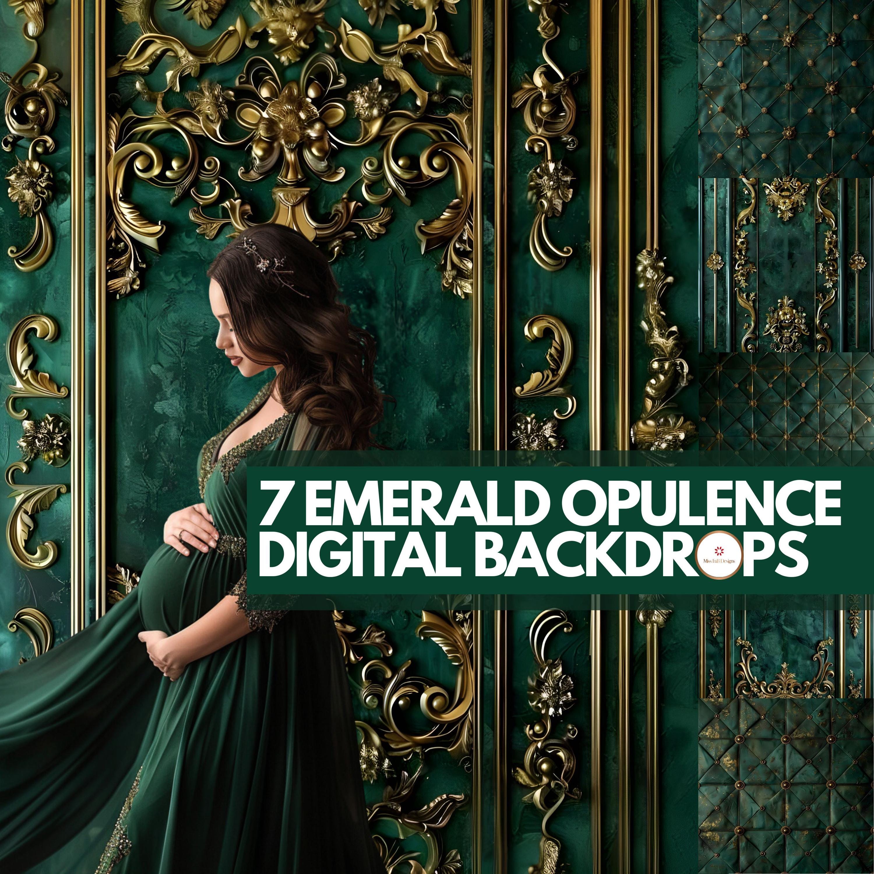 7 Emerald Opulence Digital Backdrops | Green Palace Wall Backgrounds ...