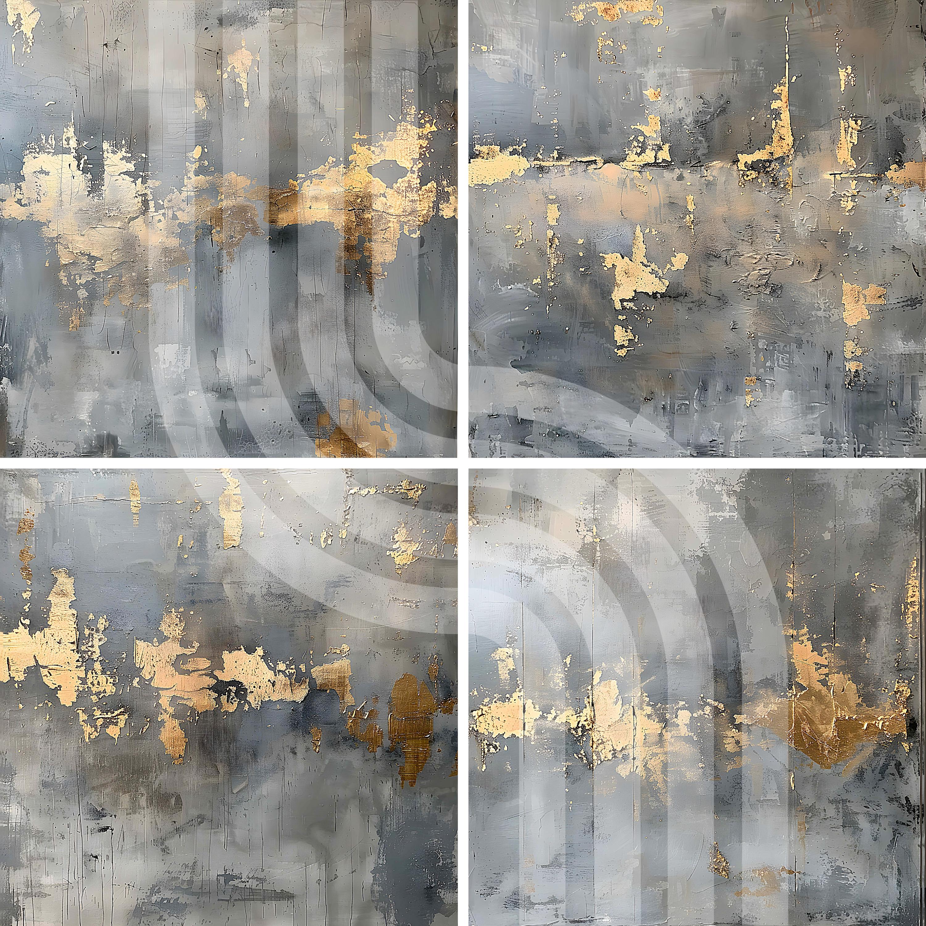 4 Glamorous Grey Digital Backdrops, Grey Gold Backdrops, Gold Foiled ...