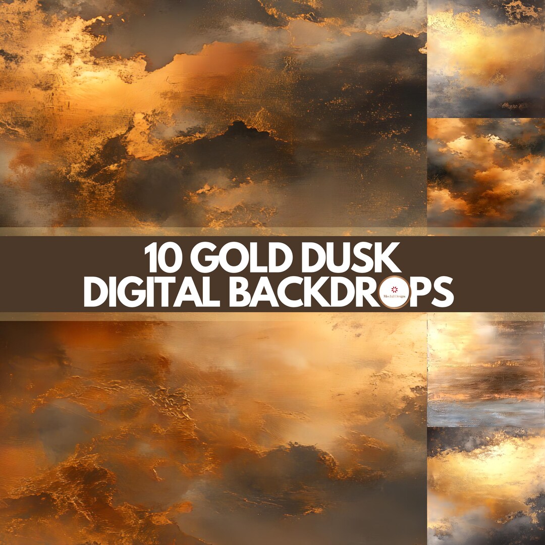 10 Gold Dusk Digital Backdrops | Heavenly Painted Dusk Sky Background ...