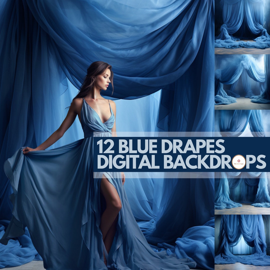 Dark Blue Drapes Digital Backdrop Blue Grunge Background Navy Blue ...