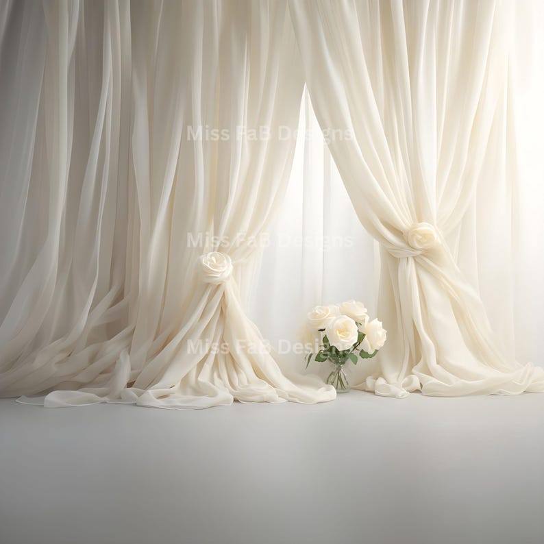 White Drapes Digital Backdrop | Ivory Curtains Background | Neutral ...