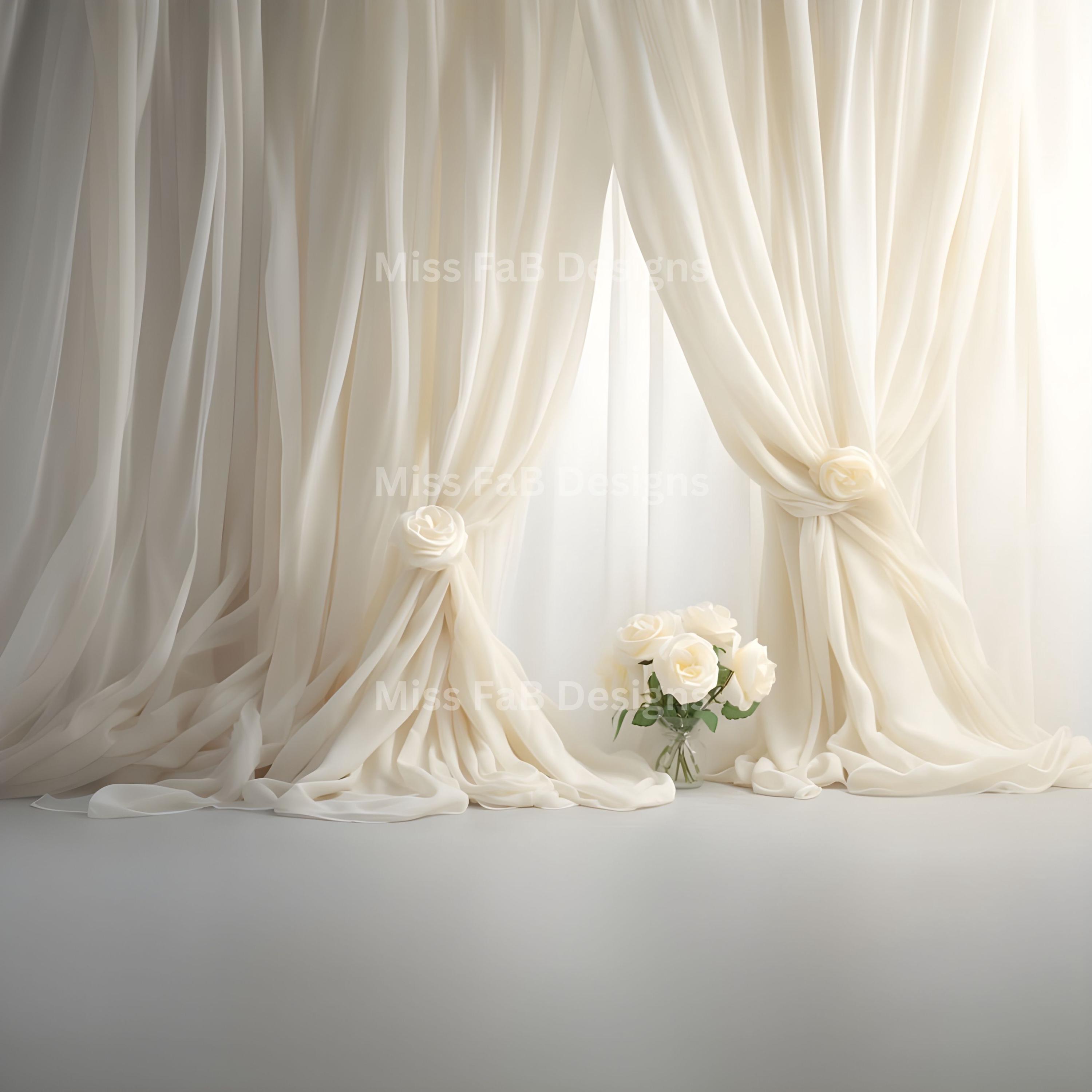 White Drapes Digital Backdrop | Ivory Curtains Background | Neutral ...