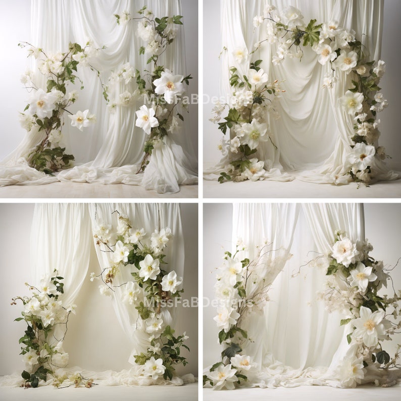 10 White Floral Digital Backdrops Ivory Maternity Digital Background ...