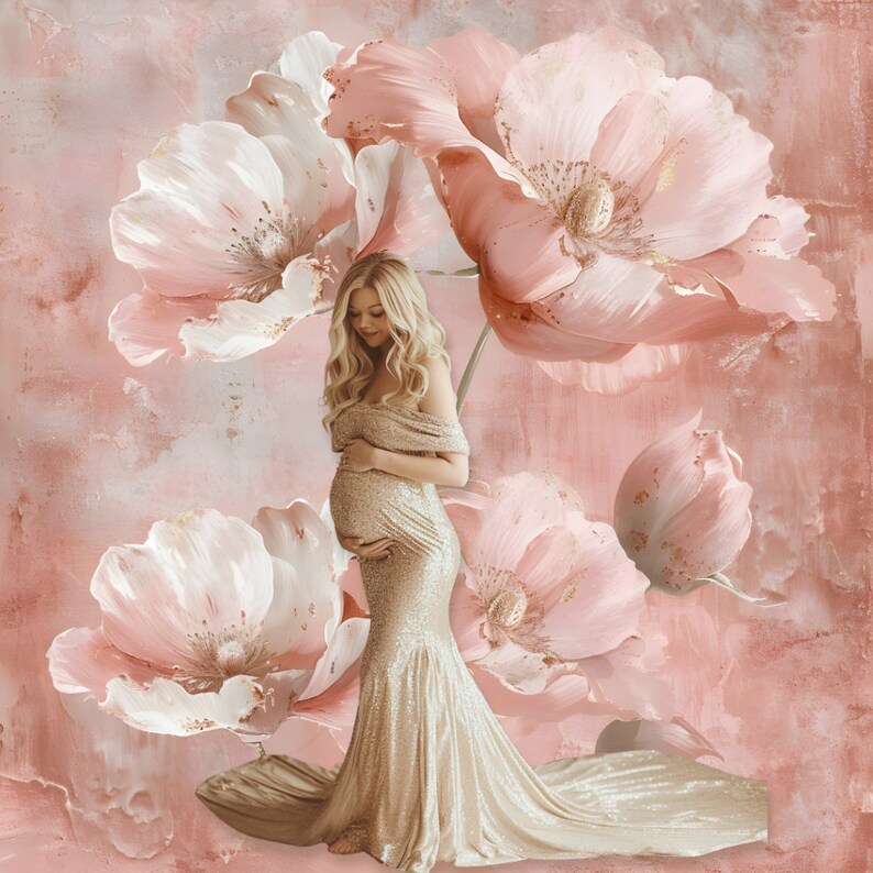 6 Rose Gold Digital Backdrops Floral Pink Photoshoot Background Painted ...