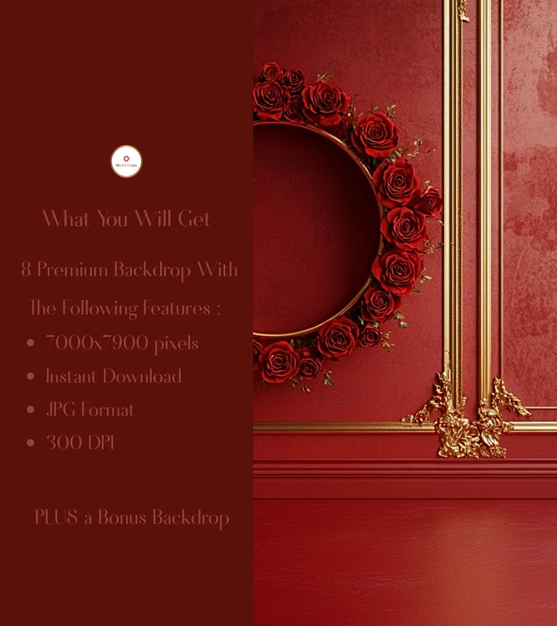 8 Red Roses Arch Digital Backdrops, Red Background, Red Palace Room ...