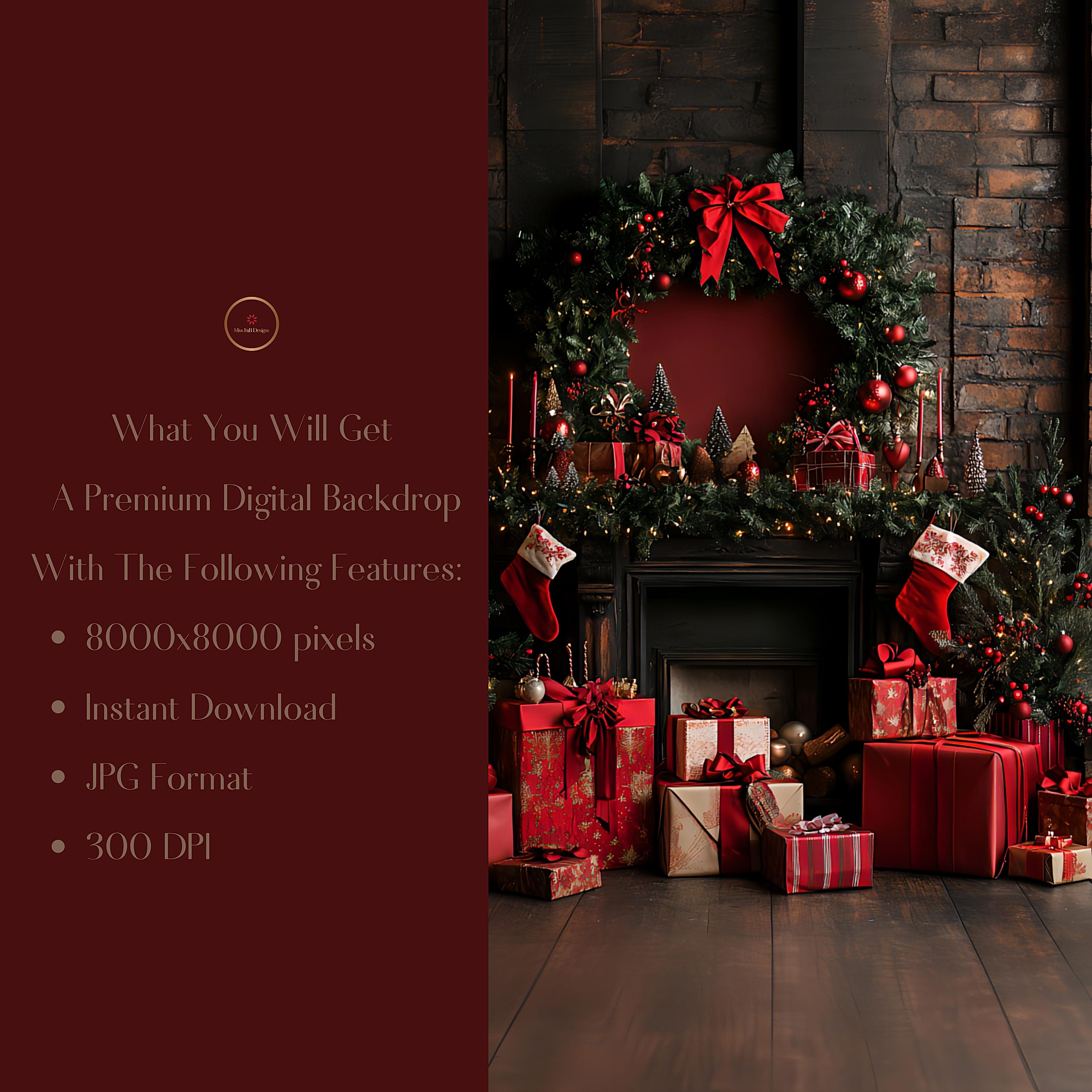 Rustic Christmas Digital Backdrop, Christmas Fireplace Farm Backdrop ...