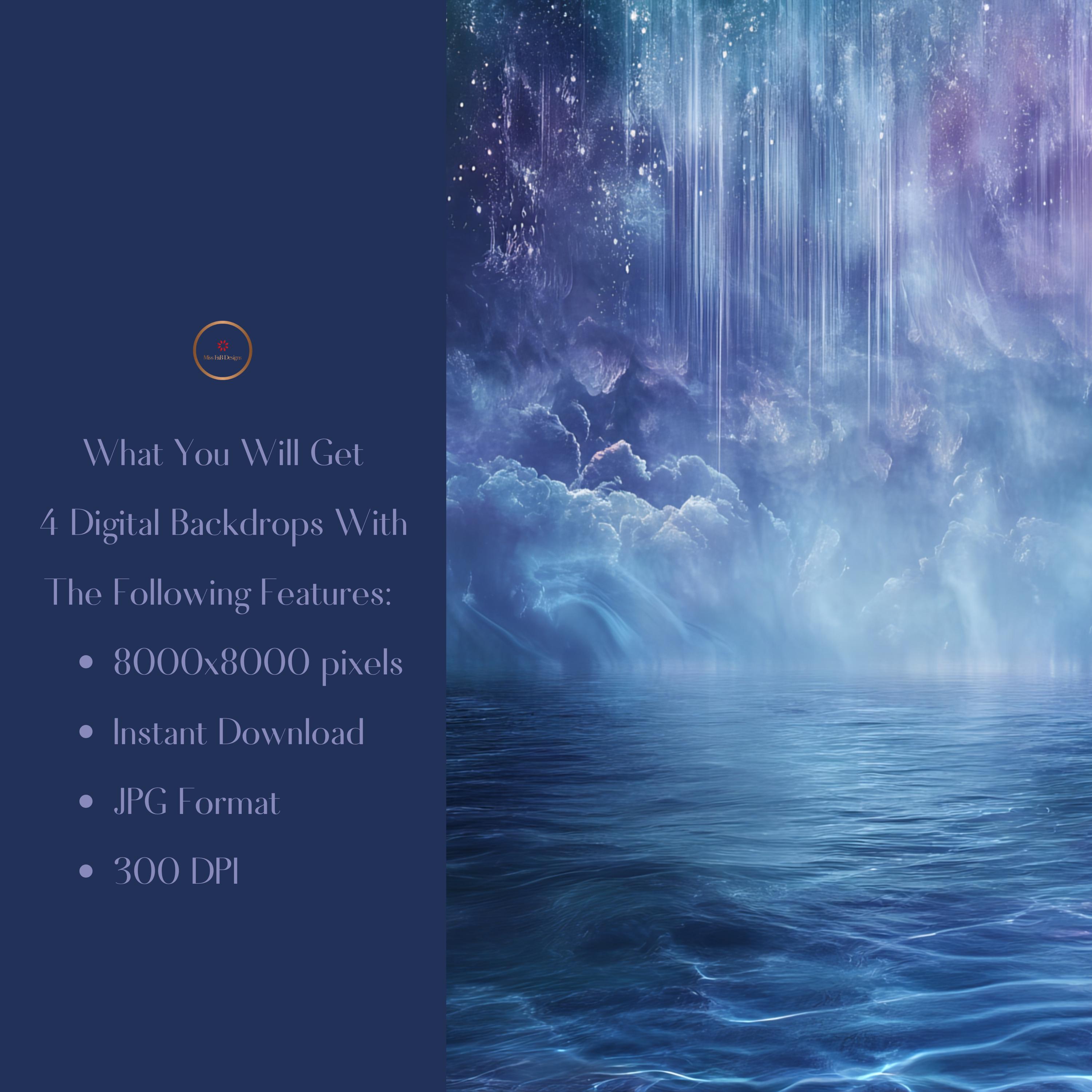 4 Water Digital Backdrops, Starry Water Backdrops, Fantasy Water ...