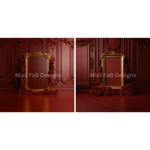 2 Roses Palace Digital Backdrops | Red Gold Background | Elegant Red ...
