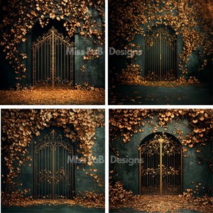 8 Fall Garden Gate Digital Backdrops, Fall Backdrop, Golden Gate ...