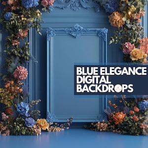 8 Blue Elegance Digital Backdrops | Floral Blue Room Background ...