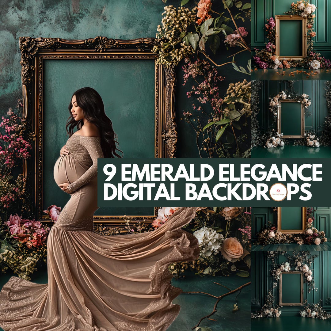 9 Green Backdrops, Emerald Elegance Digital Backdrops, Green Room ...