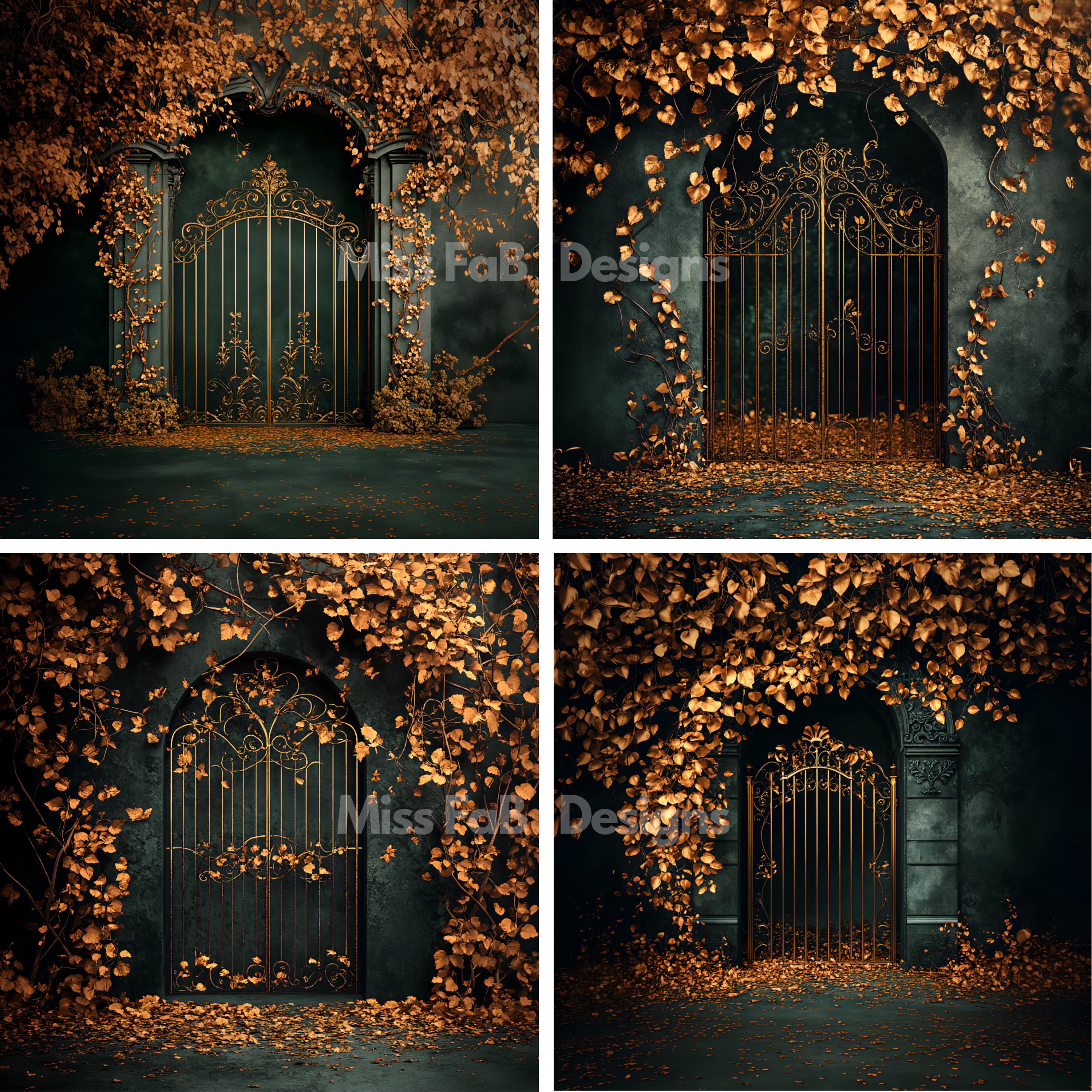 8 Fall Garden Gate Digital Backdrops, Fall Backdrop, Golden Gate ...