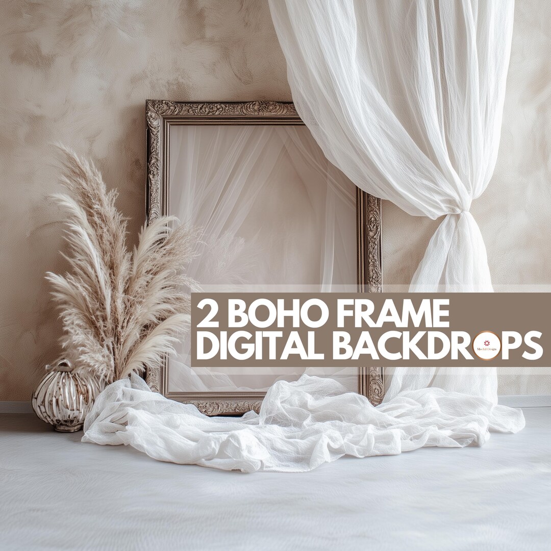 2 Boho Frame Digital Backdrops | Rustic Elegant Frame Background | Boho ...