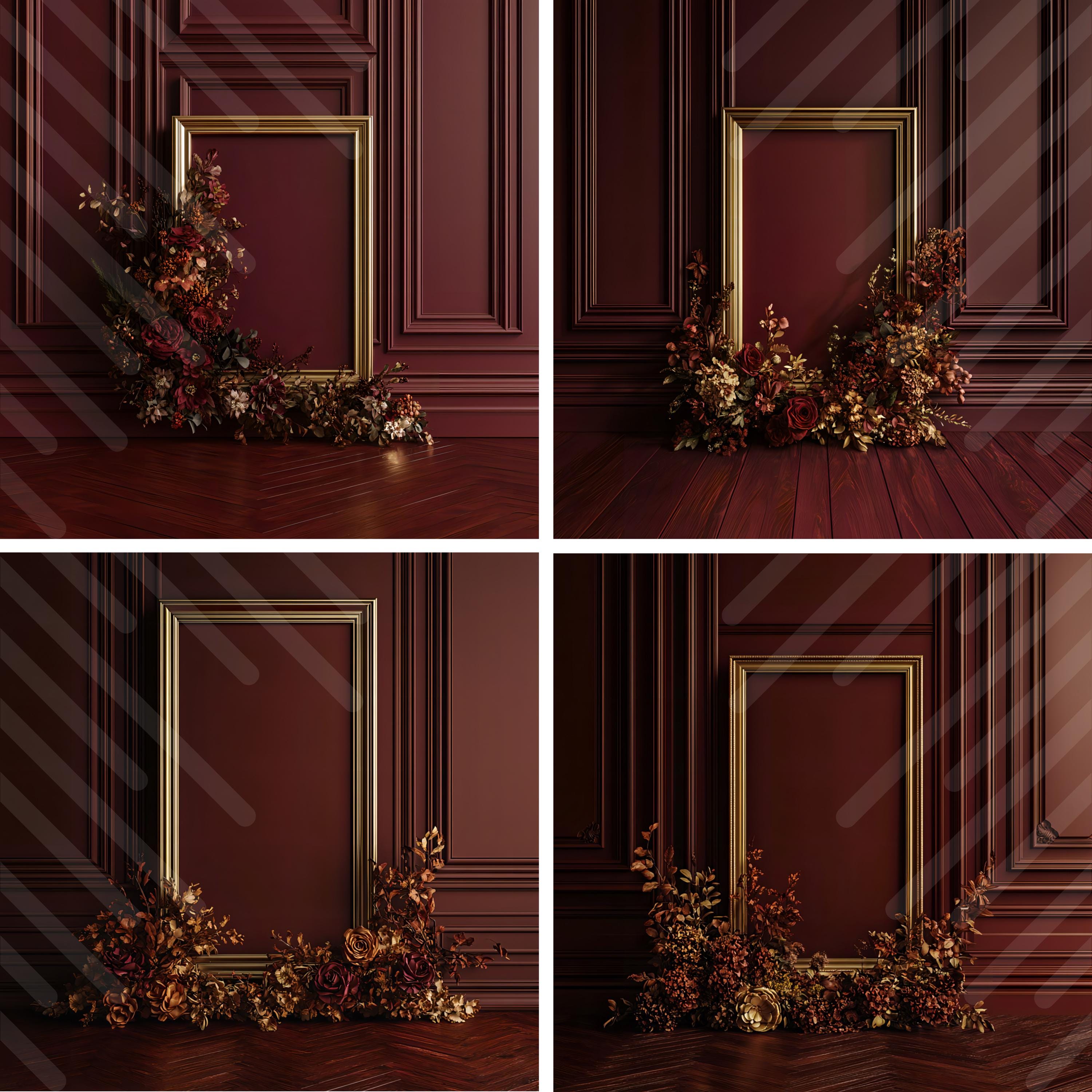 12 Burgundy Elegance Digital Backdrops | Dark Red Autumn Backdrop ...