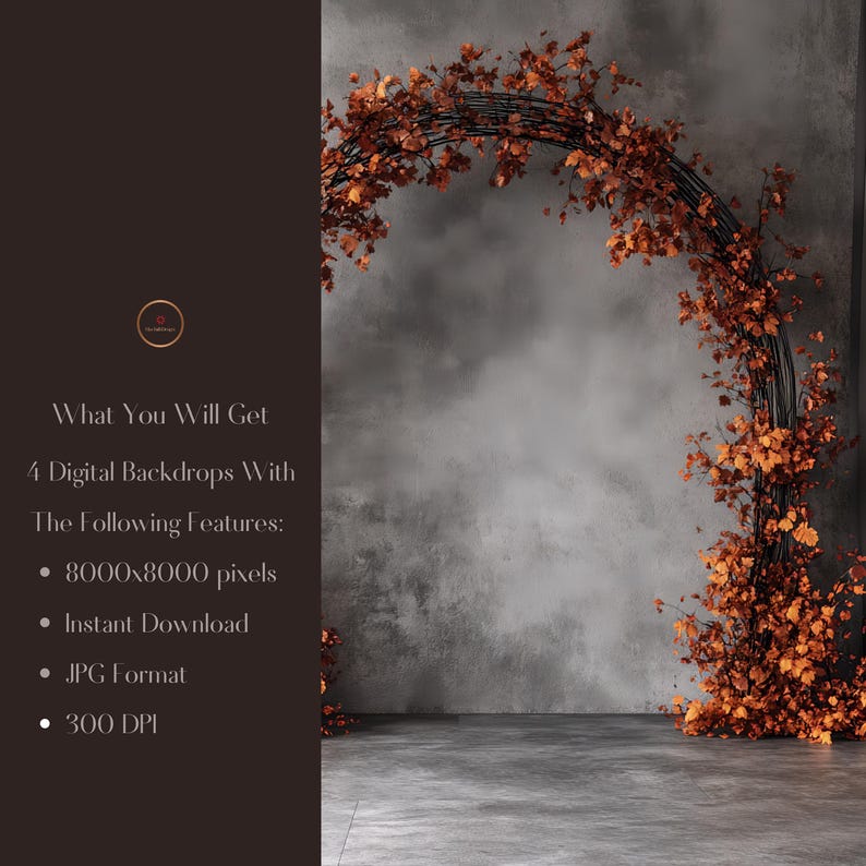 4 Fall Arch Digital Backdrops | Autumn Garland Background | Grey Modern ...