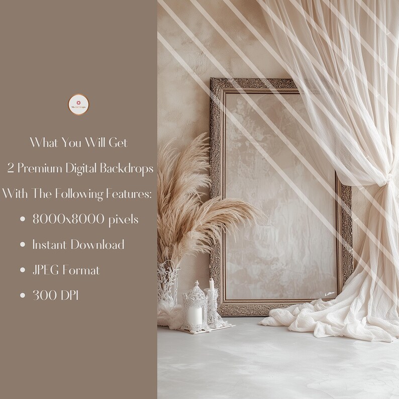 2 Boho Frame Digital Backdrops | Rustic Elegant Frame Background | Boho ...