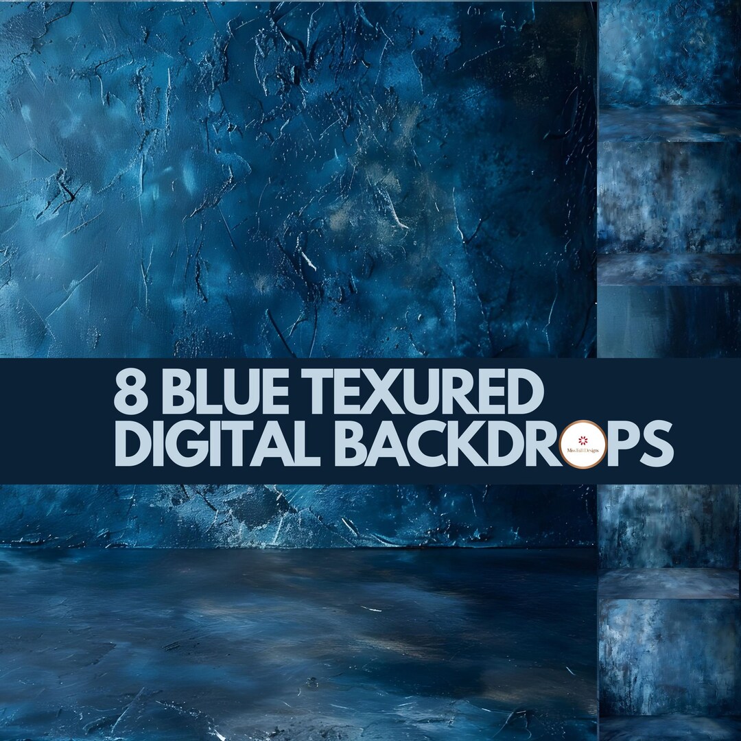 Blue Painted Digital Backdrops, Distressed Blue Textured Background ...