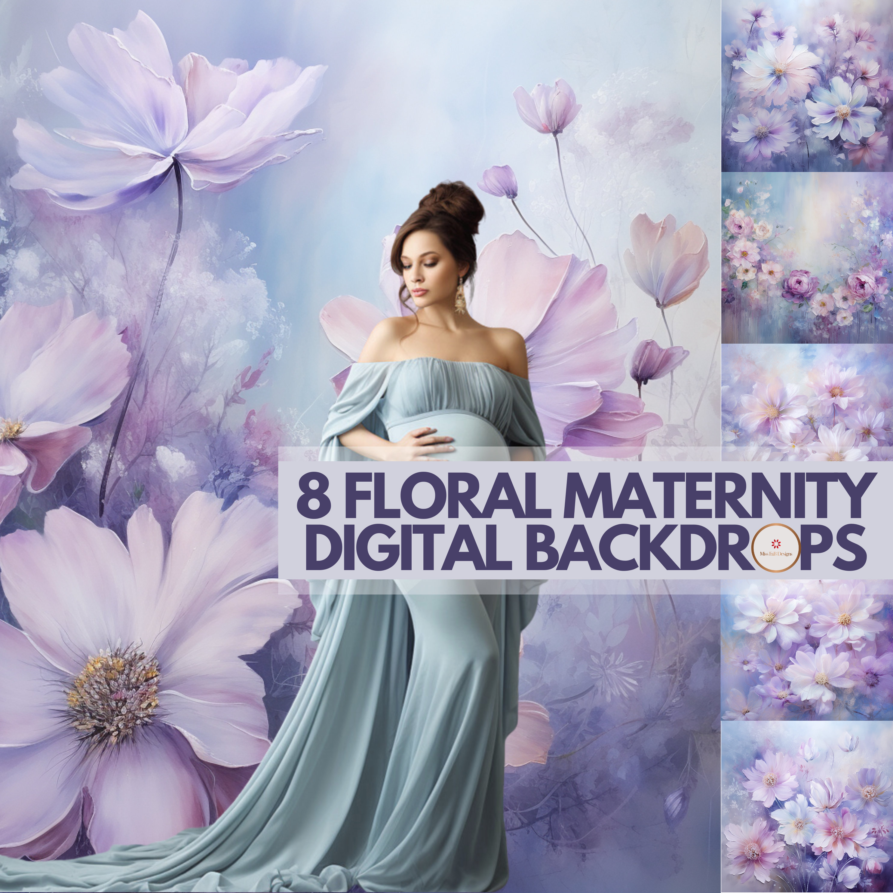 8 Floral Maternity Digital Backdrops Fine Art Photography Background ...