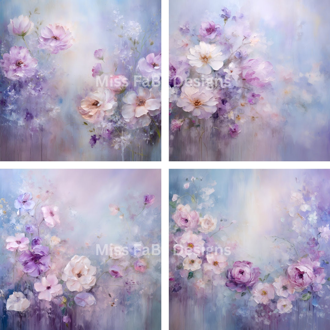 8 Lilac Flowers Digital Backdrops Pastel Fine Art Background Hand ...