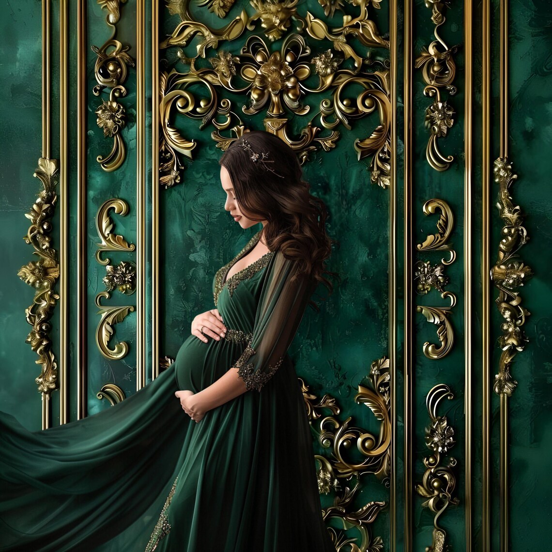 7 Emerald Opulence Digital Backdrops | Green Palace Wall Backgrounds ...