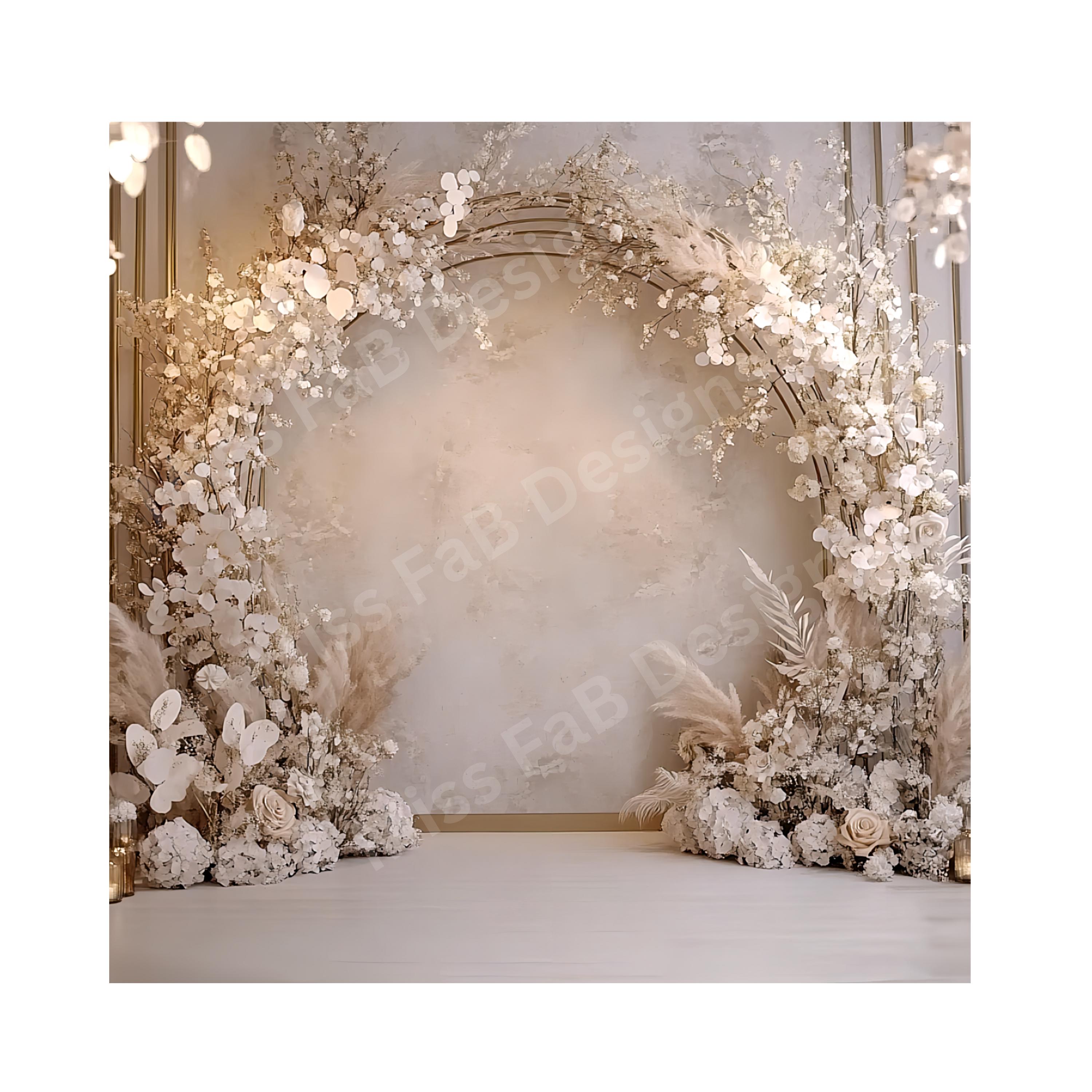 Ivory Boho Arch Digital Backdrop | Wedding Floral Arch Background ...
