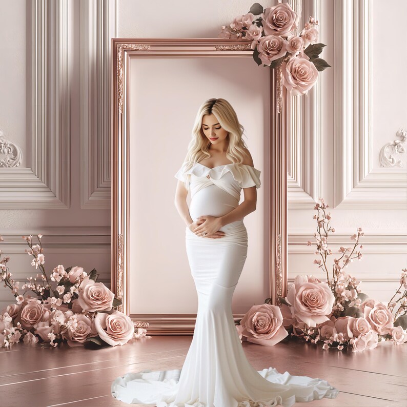 8 Rose Gold Frame Digital Backdrops | Metallic Frame Elegant Background ...