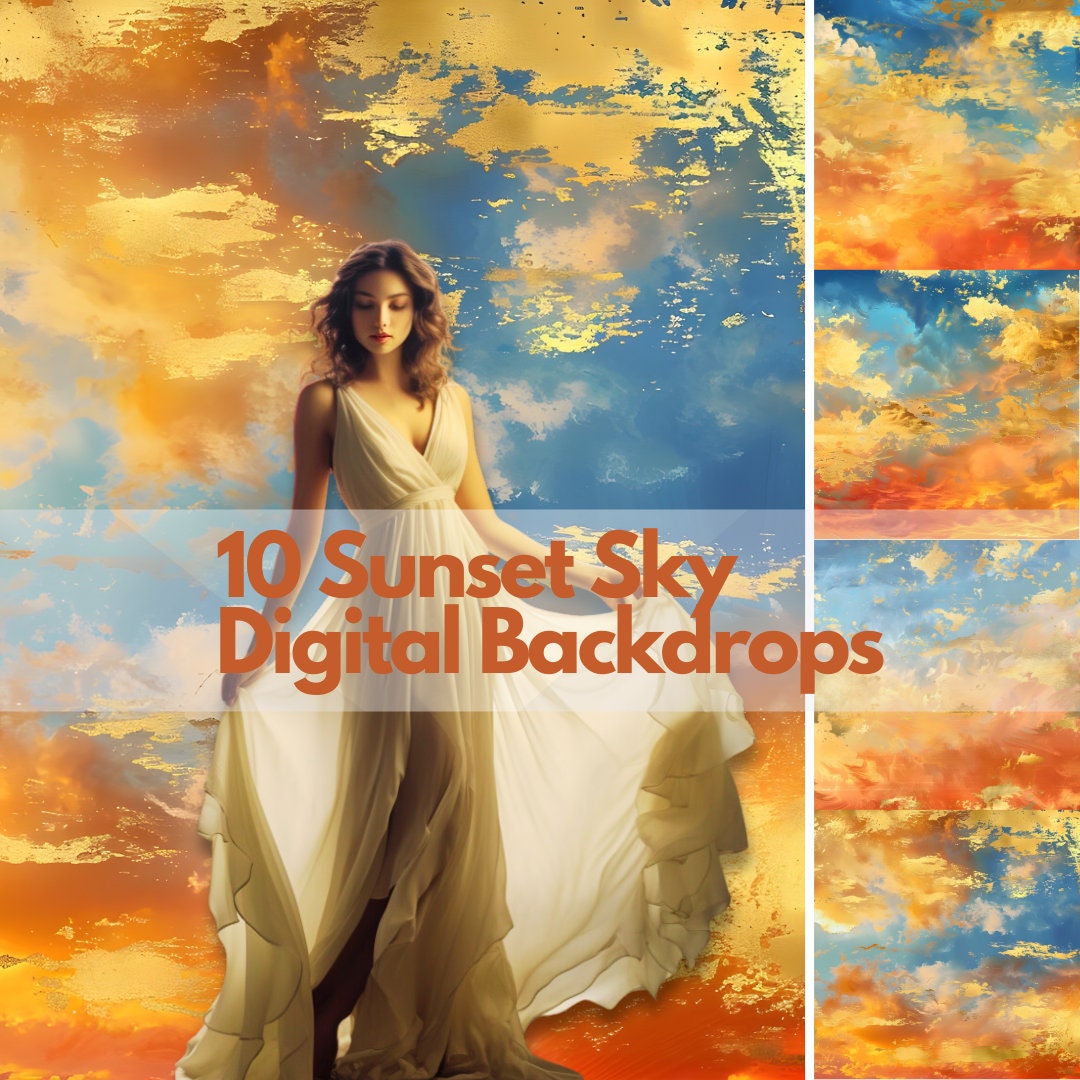 10 Sunset Sky Digital Backdrops Golden Heavenly Clouds Backgrounds Fine ...