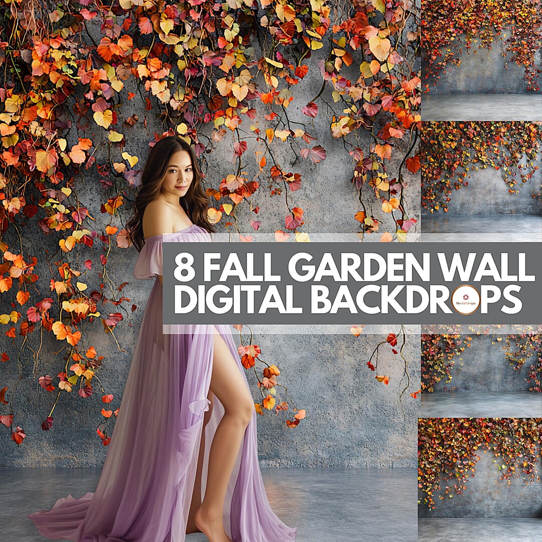 8 Fall Digital Backdrops | Autumn Foliage Garden Background | Grey ...