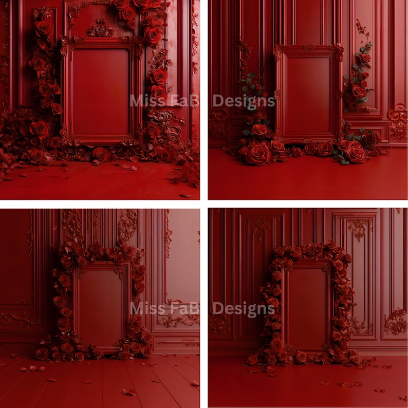 4 Red Backdrops, Red Opulence Digital Backdrops, Luxurious Red Frame ...