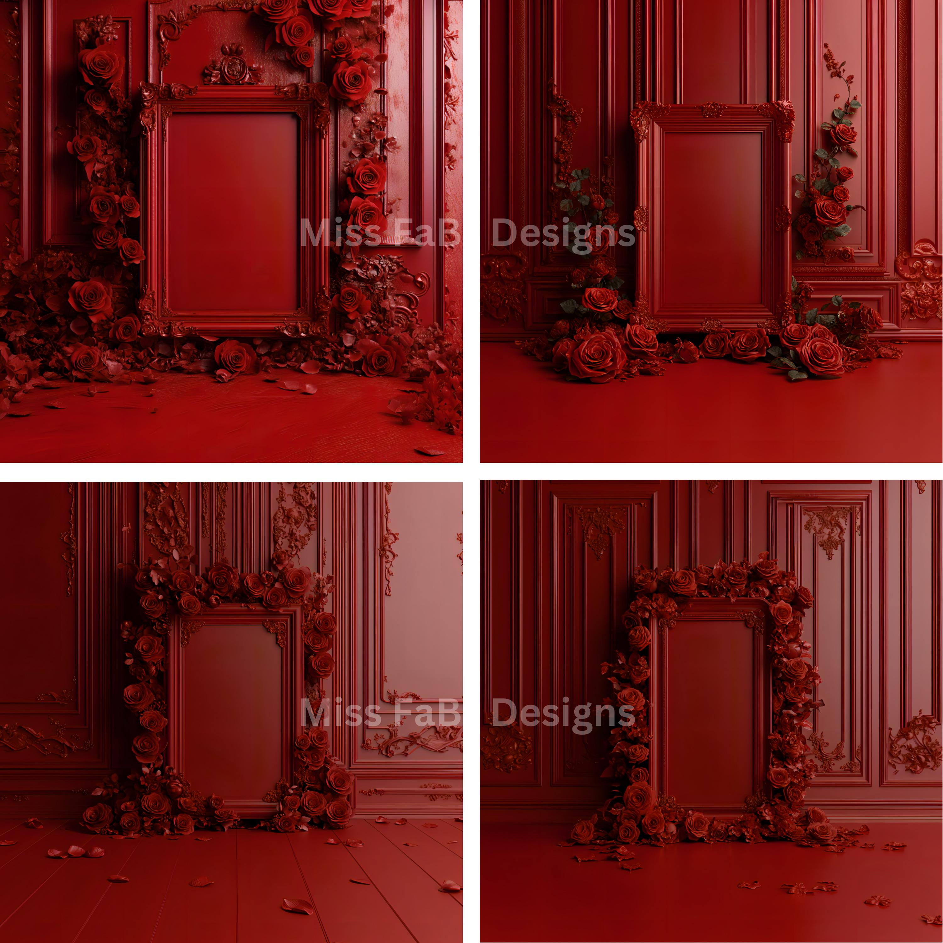 4 Red Backdrops, Red Opulence Digital Backdrops, Luxurious Red Frame ...