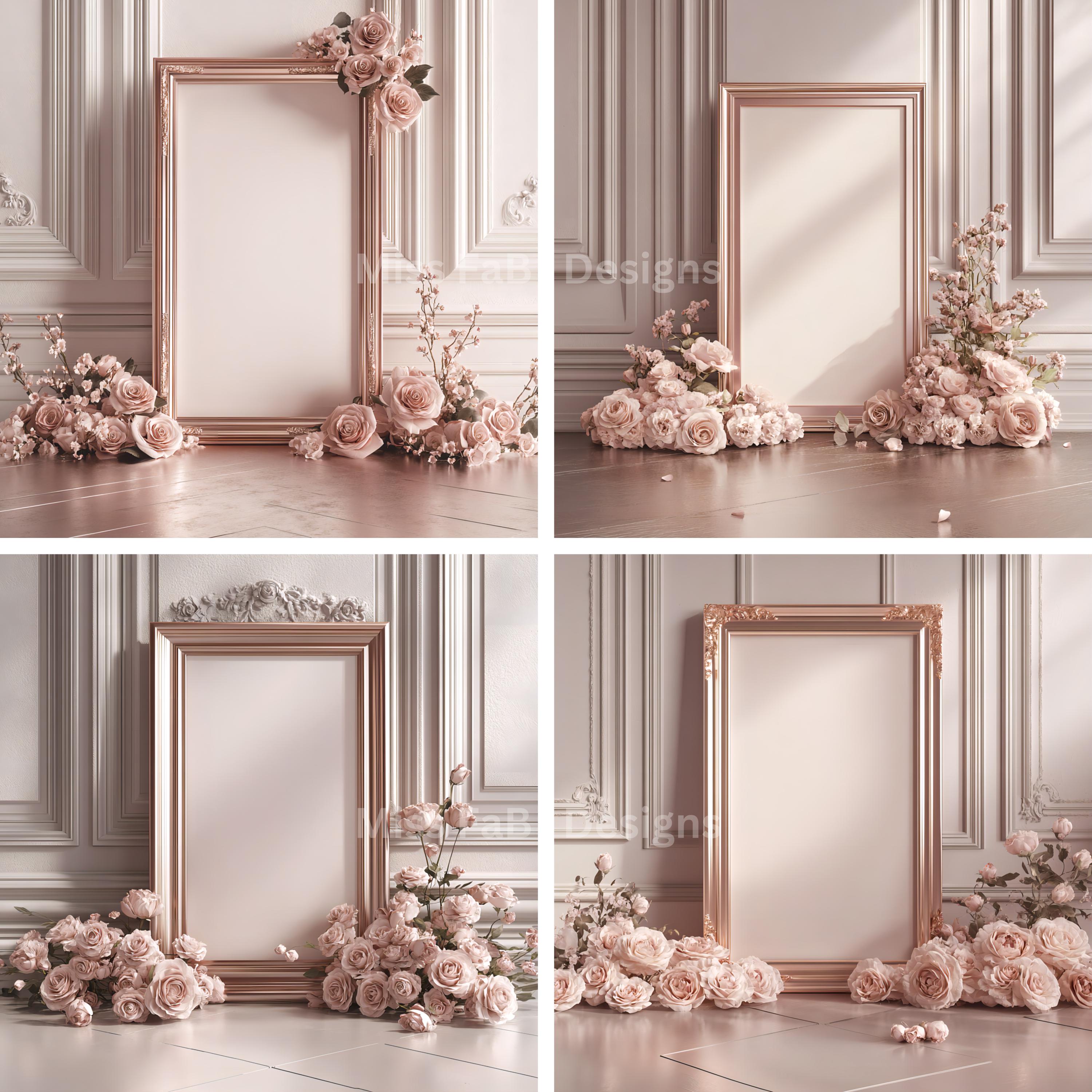 8 Rose Gold Frame Digital Backdrops | Metallic Frame Elegant Background ...