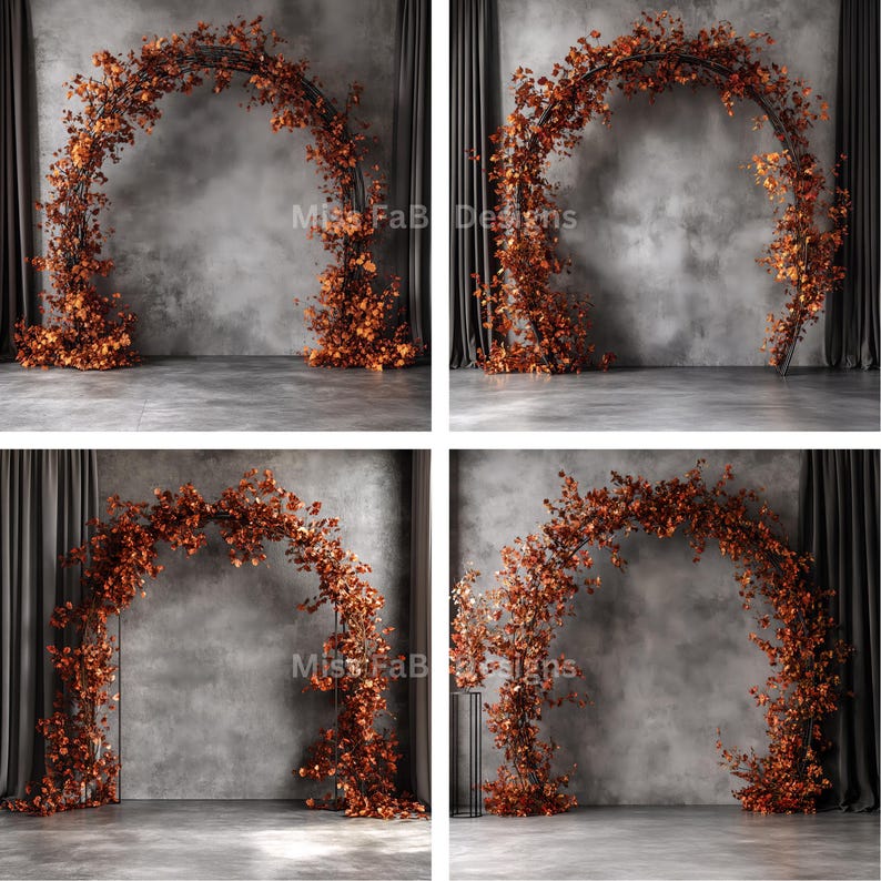 4 Fall Arch Digital Backdrops | Autumn Garland Background | Grey Modern ...